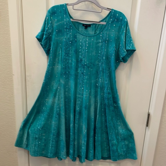 Sami & Jo | Dresses | Sami Jo Fit Flare Green Tie Dye Print Stitched ...